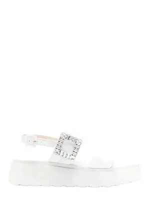 Casadei 40mm Crystal-embellished Wedge Sandals - White