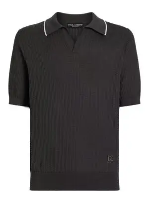 Dolce & Gabbana Textured-knit Polo Top - Grey