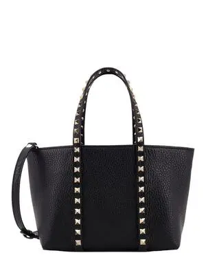 Valentino Garavani Rockstud Leather Shopper - Black