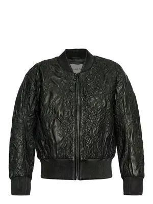 Munthe Embroidered Leather Bomber Jacket - Black
