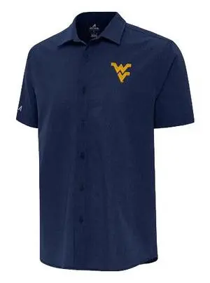 ANTIGUA West Virginia Mountaineers Activate Woven Short Sleeve Button-down Shirt - Navy