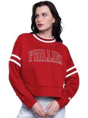 STARTER Philadelphia Phillies Power Play Cropped Pullover Sweatshirt Red