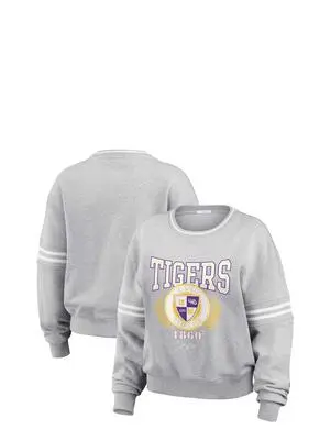 WEAR BY ERIN ANDREWS Lsu Tigers Classic Stripe Pullover Sweater - Heather Gray