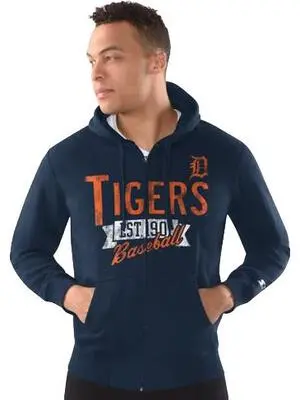 STARTER Detroit Tigers Distressed Full-zip Hooded Jacket - Navy