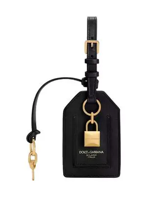 Dolce & Gabbana Padlock Detail Leather Luggage Tag - Black