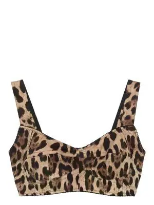 Dolce & Gabbana Silk-blend Leopard Print Cropped Top - Brown