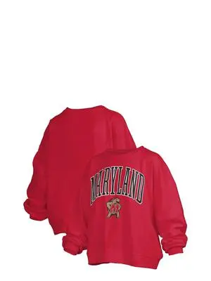 PRESSBOX Maryland Terrapins Janise Arch Over Logo Waist Length Oversized Pullover Sweatshirt - Red