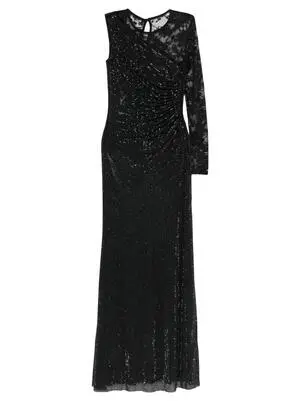 SELF-PORTRAIT Rhinestone Mesh And Lace Maxi Dress - Black