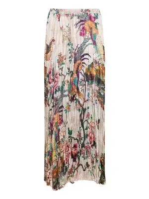 Roberto Cavalli Pleated Floral-print Maxi Skirt - Neutrals