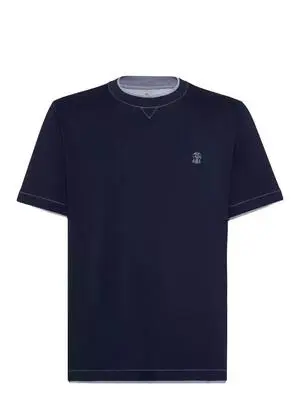 Brunello Cucinelli Logo-embroidered T-shirt - Blue