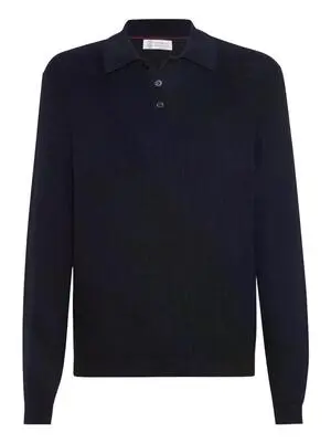 Brunello Cucinelli Ribbed Long-sleeve Polo Shirt - Blue