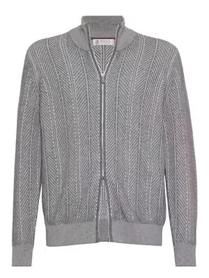 BRUNELLO CUCINELLI Herringbone-Pattern Cardigan