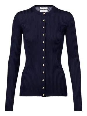 JIL SANDER Ribbed-knit Silk Cardigan - Blue