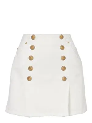 Balmain Pleated Cotton Canvas Miniskirt - White