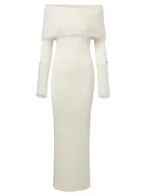 JEAN PAUL GAULTIER Ribbed-knit Faux Fur-trimmed Maxi Dress - White