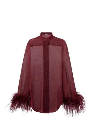 Oseree Lumière Feather-trimmed Shirt - Burgundy