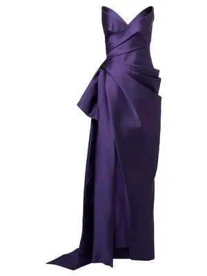 Monique Lhuillier Draped Strapless Mikado Gown - Purple