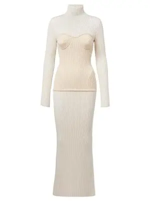 JEAN PAUL GAULTIER Ribbed-knit Wool-blend Maxi Dress - White