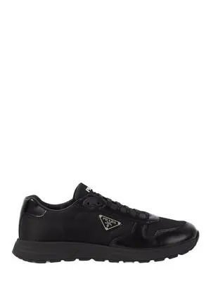 Prada Logo Leather-trimmed Sneakers - Black