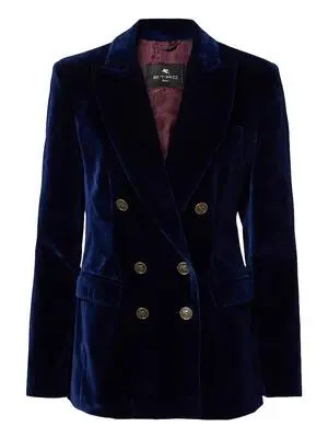 Etro Double-Breasted Cotton Velvet Blazer Blue