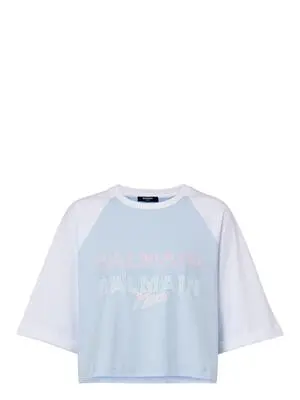 Balmain Logo Cropped Cotton Jersey T-shirt - Blue