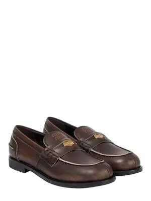 Miu Miu Embellished Leather Loafers - Brown
