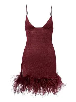 Oseree Lumière Feather-trimmed Minidress - Burgundy