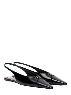 Saint Laurent Babylone Leather Slingback Flats - Black
