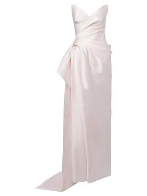 Monique Lhuillier Draped Strapless Mikado Gown - Pink