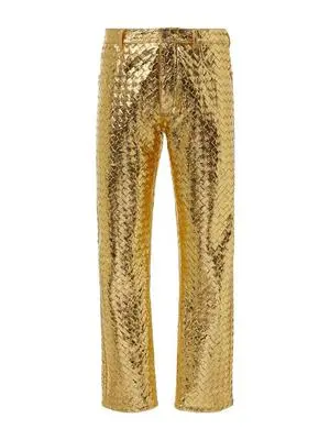 Bottega Veneta Intrecciato Metallic Leather Straight Pants - Gold