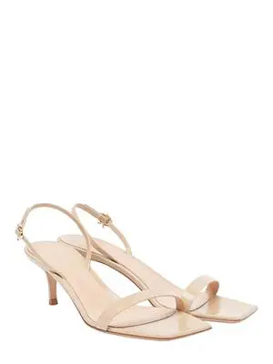 GIANVITO ROSSI Ribbon Patent Leather Sandals - Beige