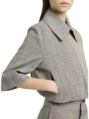 Bottega Veneta Knotted Mélange Cropped Jacket - Brownmulti
