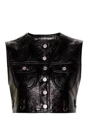 COURREGES Faux-leather Cropped Vest - Black