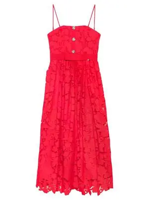 NISSA Floral Lace Midi Dress - Red