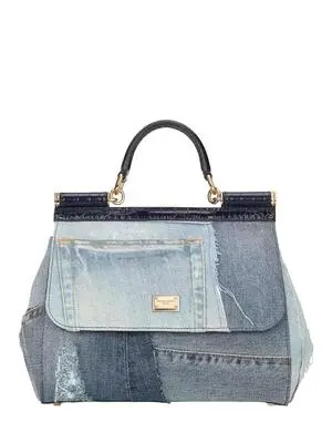 Dolce & Gabbana Large Sicily Patchwork Denim Tote Bag - Blue