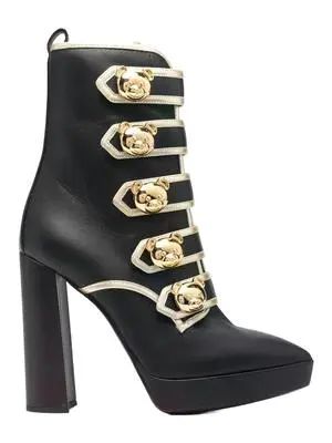 Moschino Teddy Bear Button-detail Leather Boots - Black