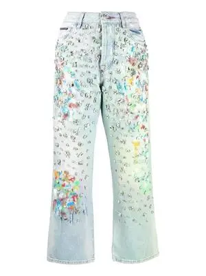 Philipp Plein Cropped Rhinestone-embellished Jeans - Blue