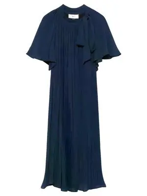 NISSA Plissé Midi Dress - Blue