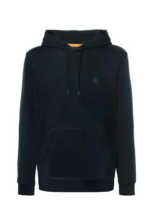 BOSS Cotton Jersey Hoodie With Logo Patch - Blue