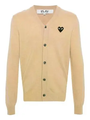 Play Comme Des Garcon Heart-patch Wool Cardigan - Neutrals