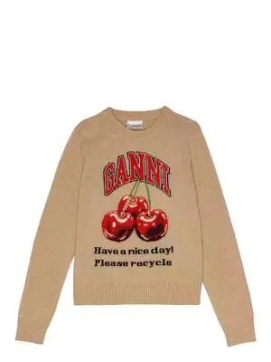 GANNI Intarsia-knit Cherries Jumper - Brown