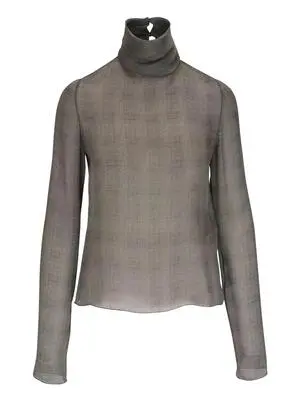 Saint Laurent Checked Silk Blouse - Grey
