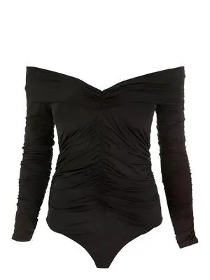 AMIR SLAMA Ruched Long-sleeves Bodysuit - Black