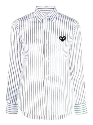 Play Comme Des Garcon Heart Logo Striped Shirt - Blue
