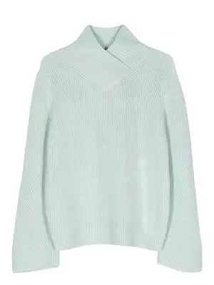 FORTE_FORTE Crossover-neck Chunky-knit Jumper - Blue