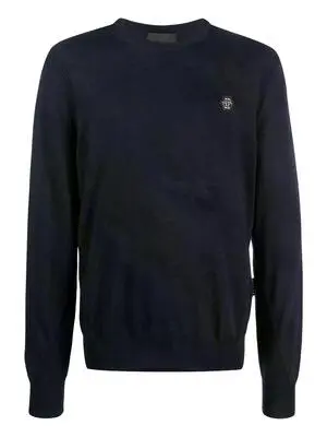 Philipp Plein Logo Patch Merino Wool Jumper - Blue
