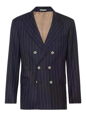 Brunello Cucinelli Pinstripe-print Double-breasted Blazer - Blue