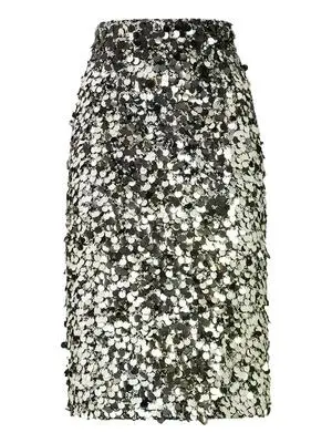 Dolce & Gabbana Sequinned Pencil Midi Skirt - Silver