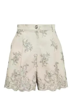 Giambattista Valli Floral-embroidered High-waist Shorts - Neutrals