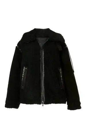 JUUN.J Faux-shearling Oversized Biker Coat - Black